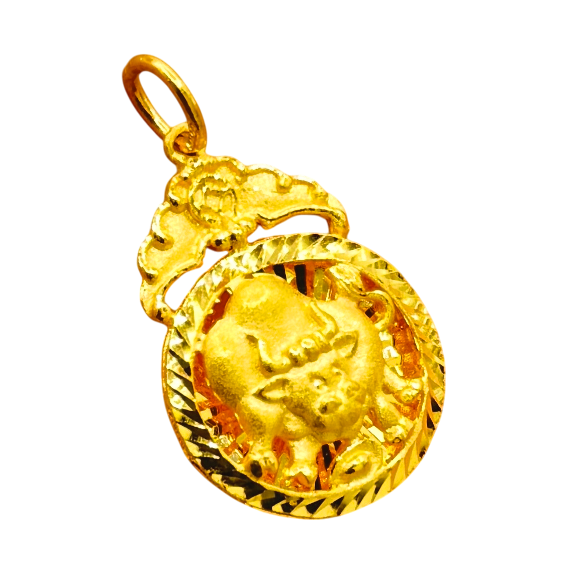 24K Yellow Gold Medium Diamond Cut Bull Pendant– Ta Jewelers