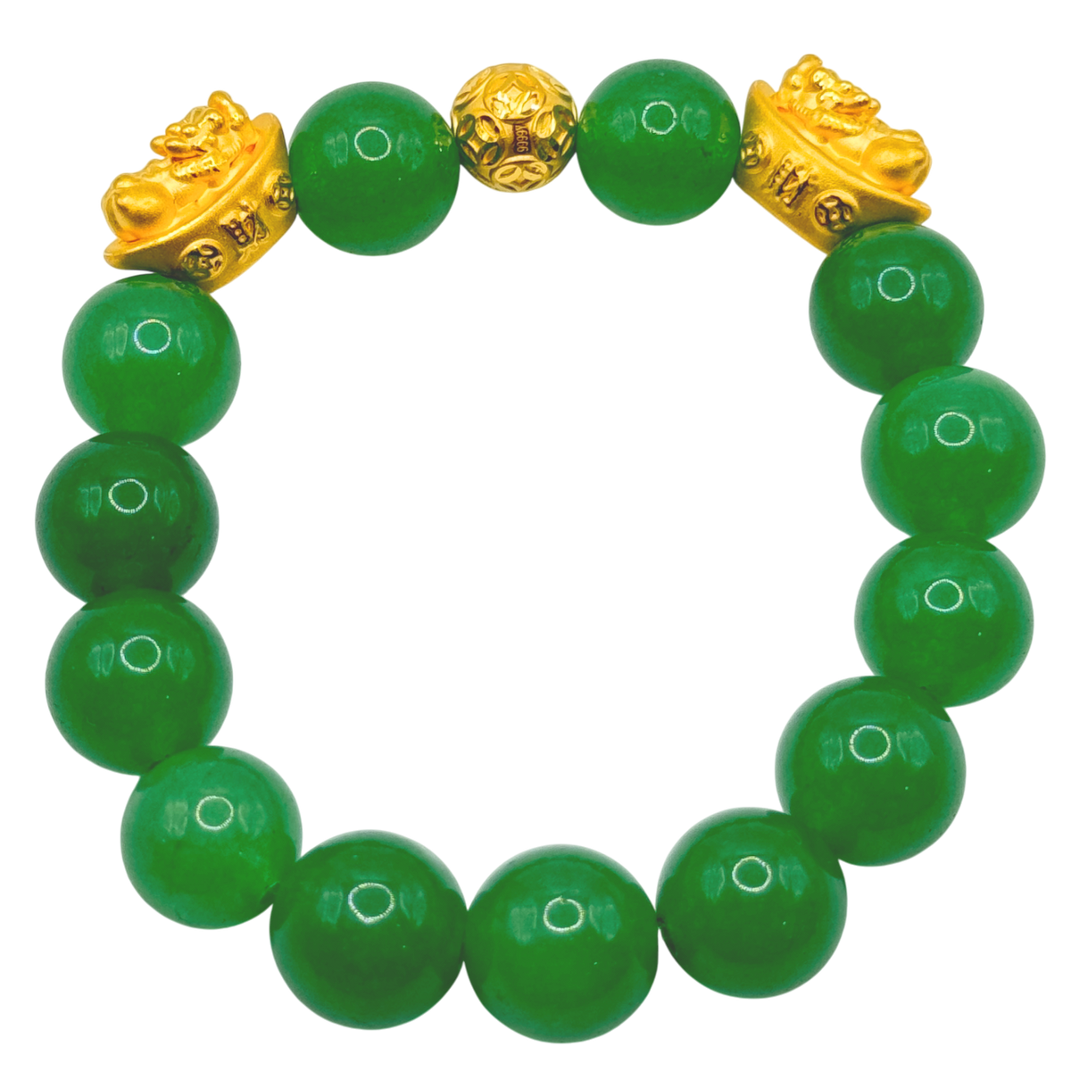 24K Yellow Gold Foo Dog Ingot Jade Bead Bracelet– Ta Jewelers