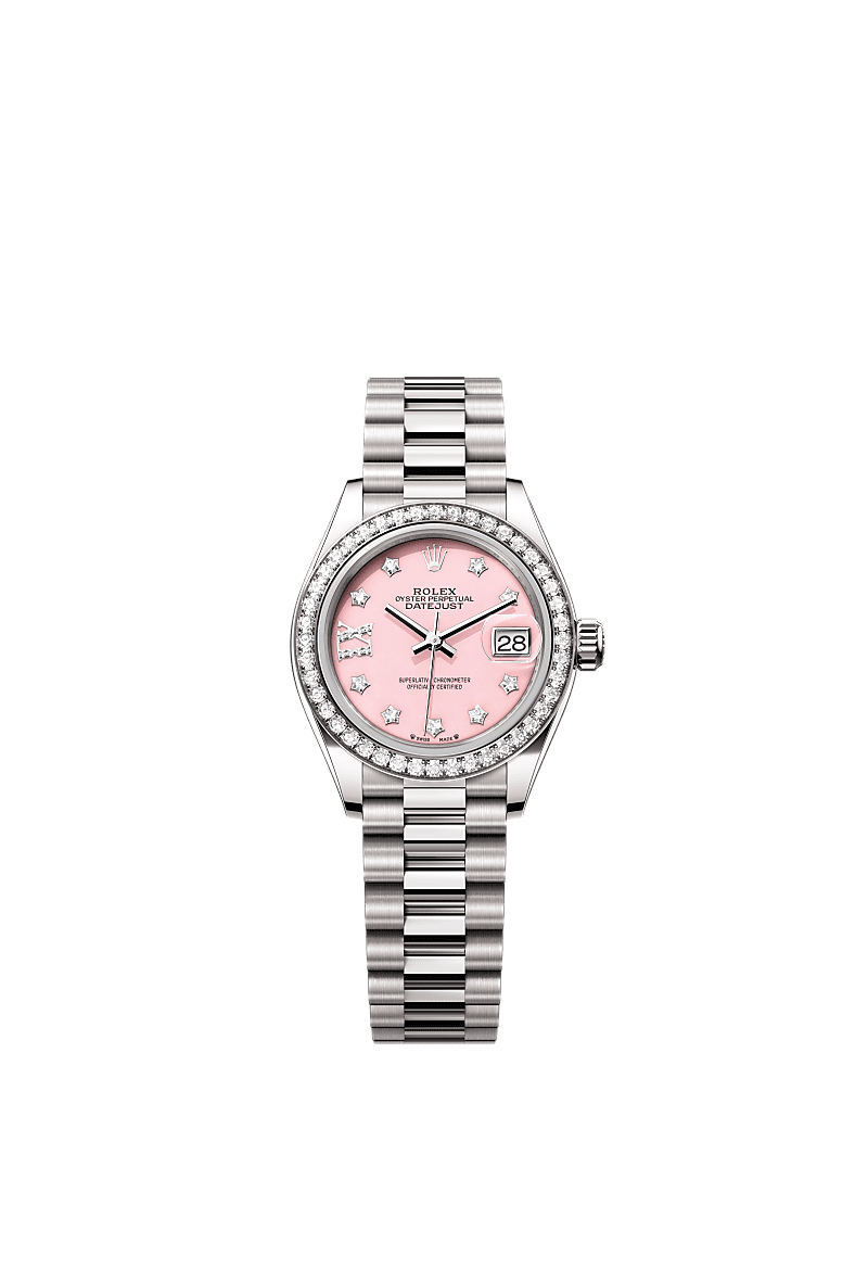 Rolex White Gold Datejust - 28mm - Pink opal Diamond Dial– Ta Jewelers